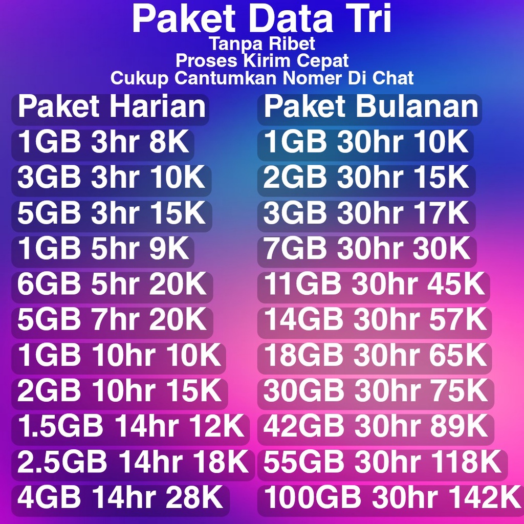 Jual Paket Data Tri 33GB Full 24 Jam Promo Super Murah | Shopee Indonesia