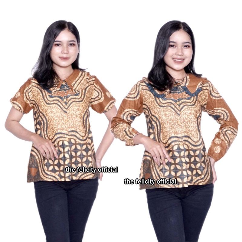 Jual felicitybatik - Blouse Batik Wanita Model Kerah Korea Simple ...