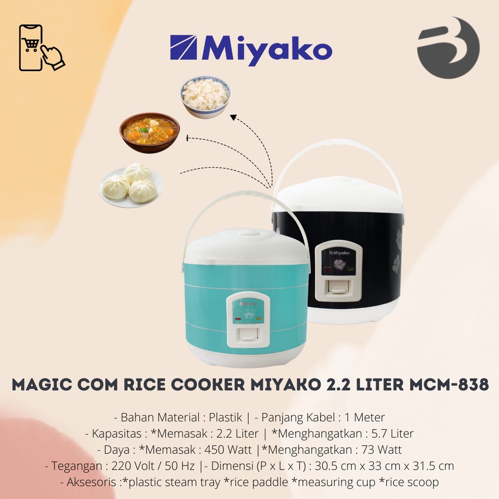Jual Magic Com Rice Cooker Miyako 2.2 Liter MCM-838 / MCM838 | Shopee ...