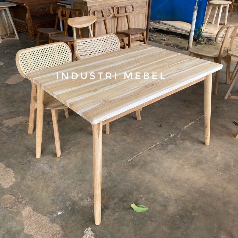 Jual Set Meja Kursi Makan Rotan Jati Minimalis - Kursi Kacang Harga Murah - Meja Makan Tebal 3cm ...