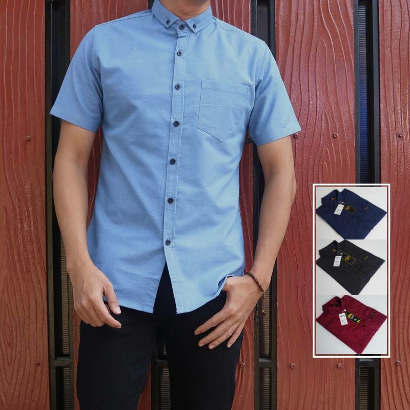 Jual PROMO kemeja pria lengan pendek polos formal casual kerja santai | Shopee Indonesia