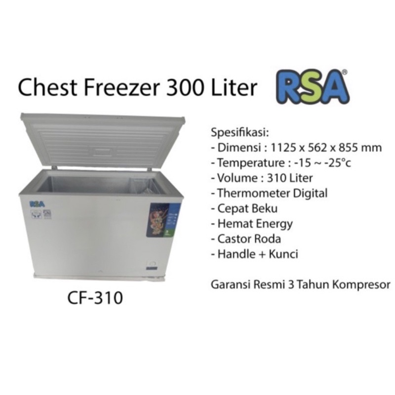 Jual chest freezer / freezer box 300 liter RSA cf 310 | Shopee Indonesia