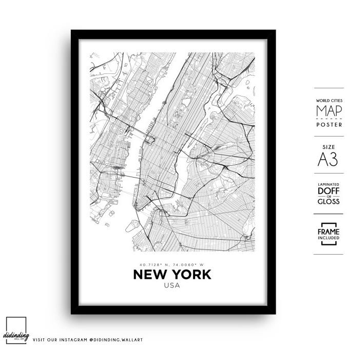 Jual Dekorasi/ New York City Map Art 3 Minimalis Simple Wall Art Poster ...