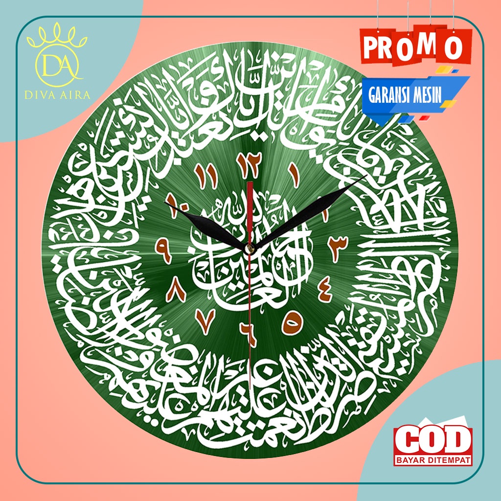 Jual Jam Dinding Custom Desain Kaligrafi Arab Al-Fatihah 30cm Dekorasi ...