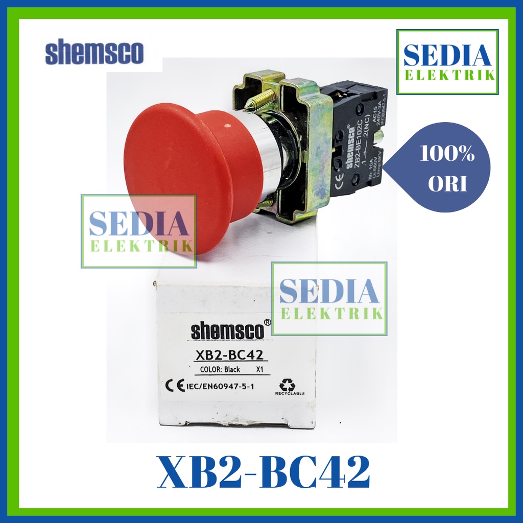 Jual SHEMSCO Emergency Push Button Spring Return XB2-BC XB2 BC 22mm ...