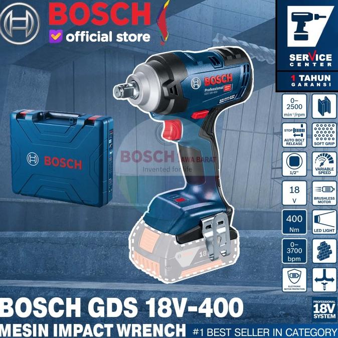 Jual Bosch Mesin Impact Wrench Brushless Cordless Gds 18v 400 Unit Only