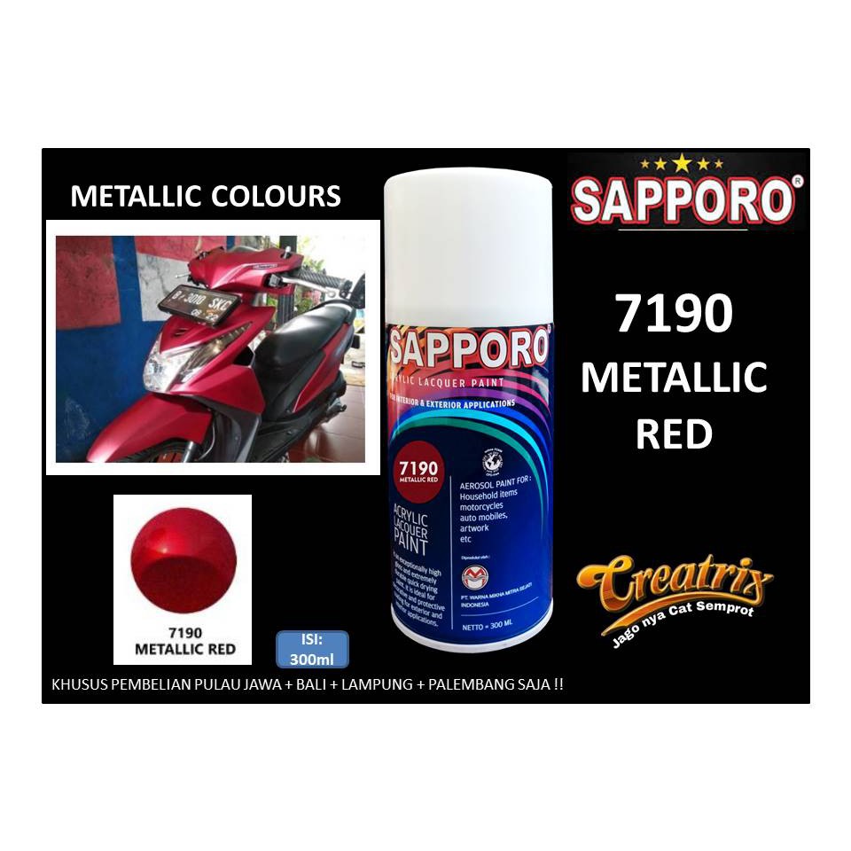 Jual Sapporo Paint Metalic Red 7190 / Merah Metalik/ cat semprot/ pylox ...