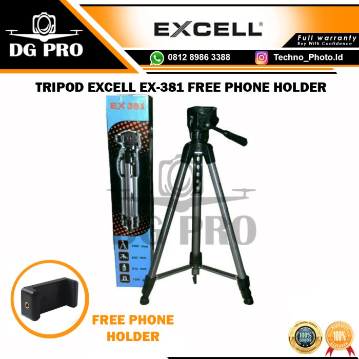 Jual Dijual Tripod Excell EX-381 for DSLR MIRORRLESS HP BONUS HOLDER HP ...