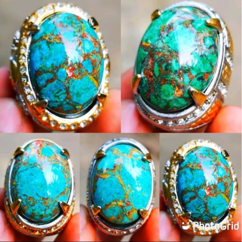 Jual batu cincin pirus kuno mesir serat emas top colour big size ...