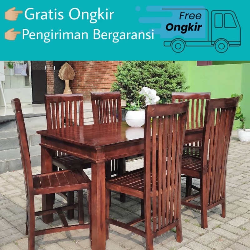 Jual Meja Makan Minimalis 6 Kursi Murah - Meja Makan Kayu Jati 6 Kursi | Shopee Indonesia