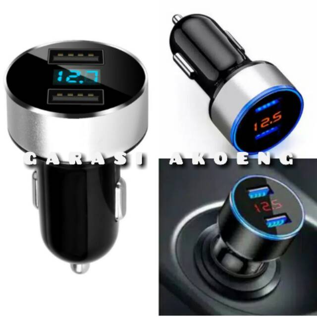 Jual Charger Volmeter Fast Charging Mobil 2 Port USB Socket Lighter ...
