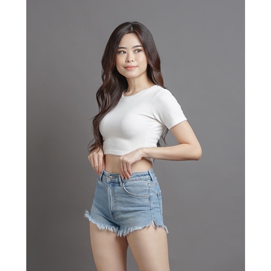 Jual MODAVIE - CLAY Crop Top Korea Knit Crop Tee Korean Style Kaos Wanita | Shopee Indonesia