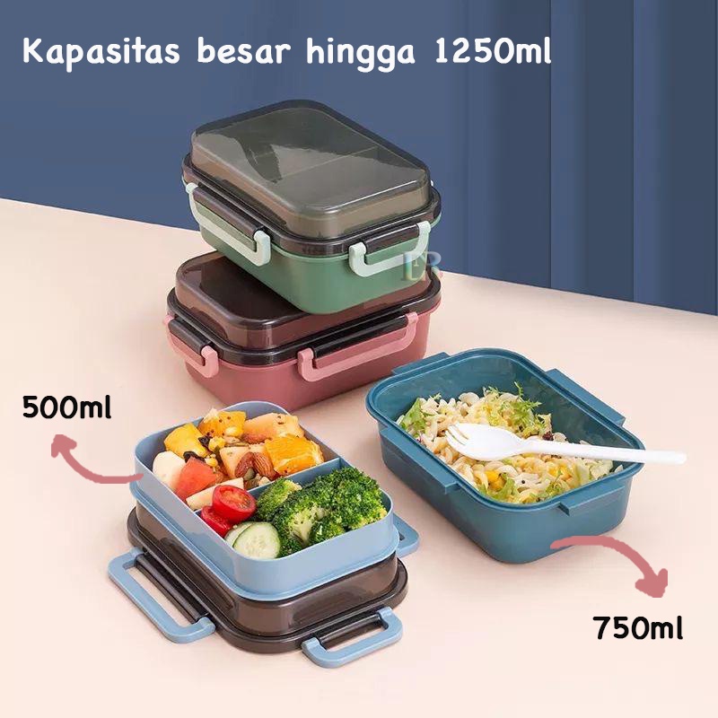 Jual 1718 Shop | Set Box Lunch 1250ML Kotak Bekal Makan Siang 2 Susun / 2 Tingkat Dengan Sendok ...