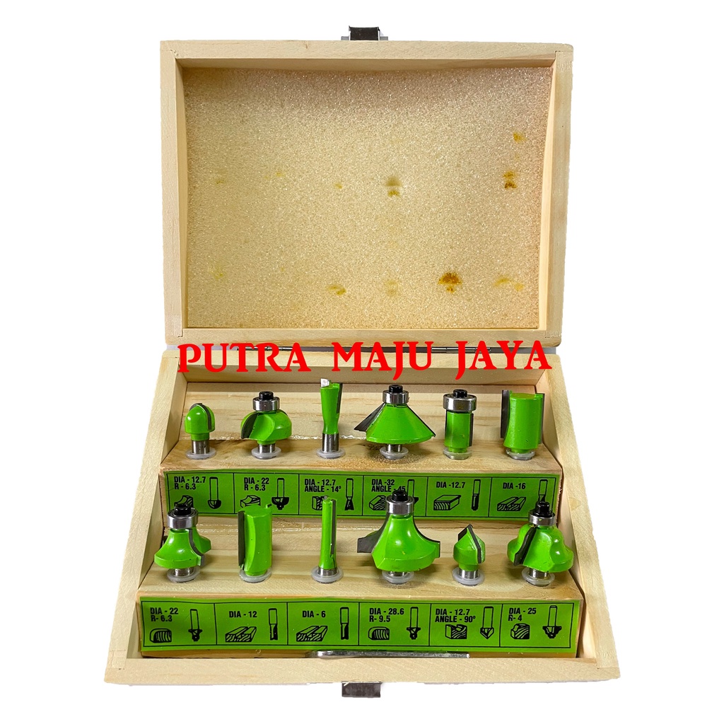 Jual RYU MATA PROFIL KAYU SET 12 Pcs ROUTER BIT 1/4" MATA TRIMMER BIT ...