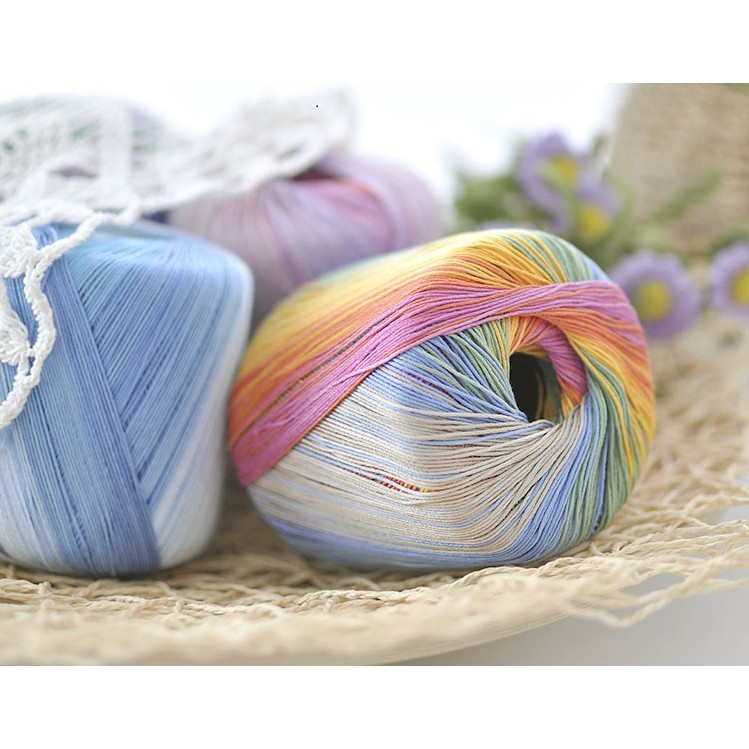 Jual benang rajut katun renda rainbow/ Lace yarn rainbow KRR5 | Shopee ...