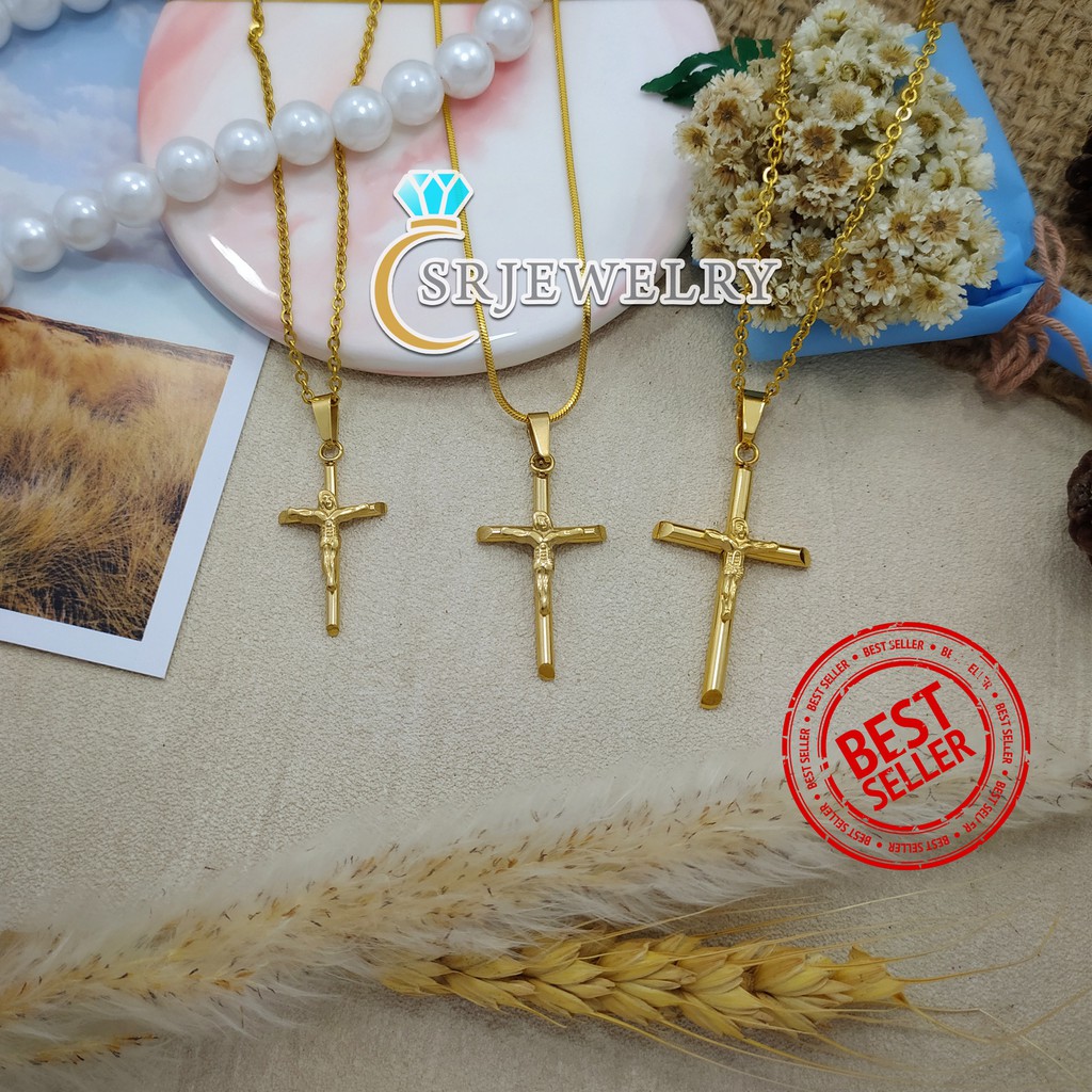 Jual Kalung Salib Emas Titanium /Aksesoris Rohani Kristen Katolik ...