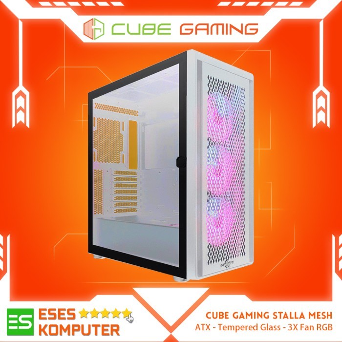 Jual Case CUBE GAMING STALLA WHITE | ATX | Mid Tower | 3X FAN RAINBOW | Shopee Indonesia