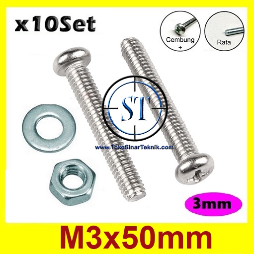 Jual x10 Set Baut Mur Ring M3 x 50mm JP M3x50mm 3x50mm 3 x 50 3 x 50mm Ukuran Panjang 50mm ...
