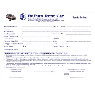 Jual Nota Custom/Nota Rental Mobil/Nota Mobil/Nota Sewa/Nota | Shopee ...