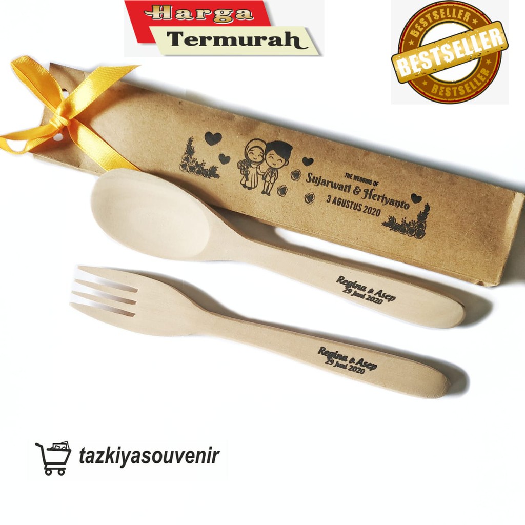 Jual Souvenir Sendok Garpu Kayu Murah Custom Unik | Shopee Indonesia