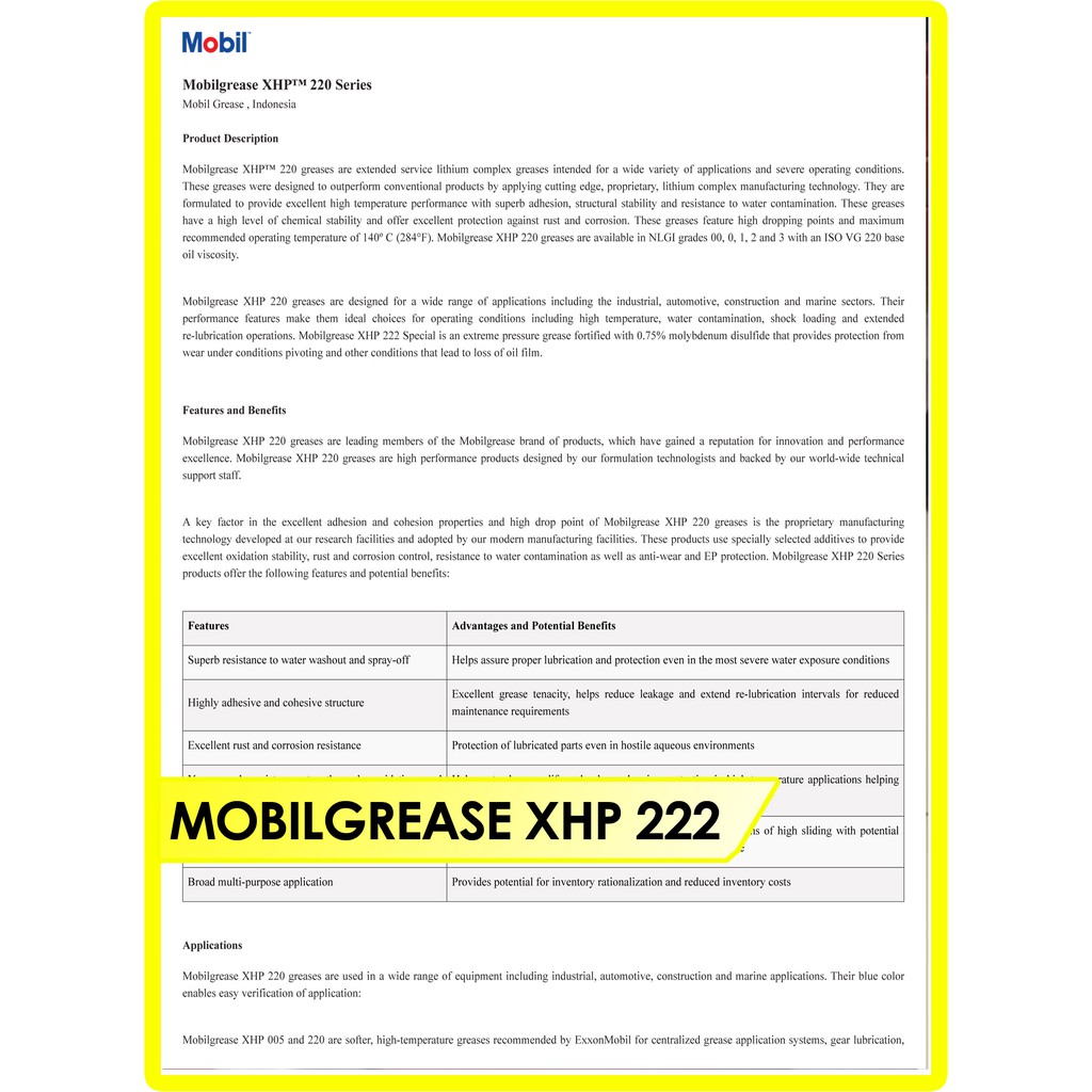Jual MOBILGREASE XHP 222 ( LITHIUM COMPLEX GREASE ) | Shopee Indonesia