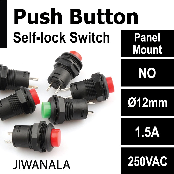 Jual Saklar Self-Lock Switch (NO) DS-428 12mm Push ON Tekan AC/DC ...