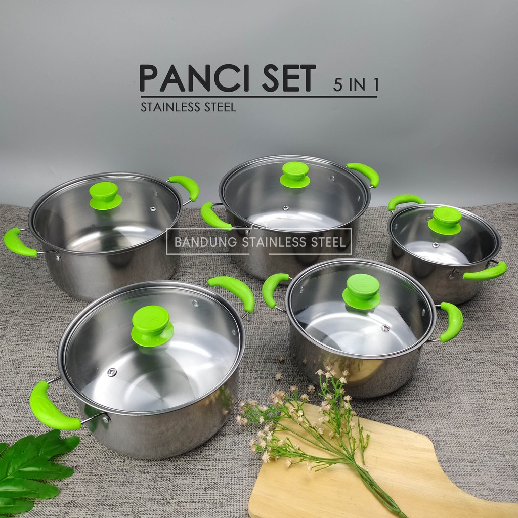 Jual Panci sup soup pot set 5in1 stainless steel tutup kaca cantik ...