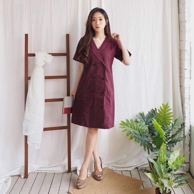 Jual DRESS MIDI MERAH MAROON WANITA KOREAN STYLE BY JESSA COLLECTION ...