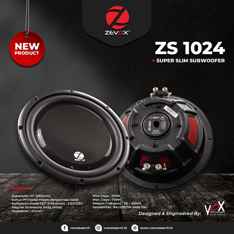 Jual Subwoofer Pasif Zevox ZS 1024 Super Slim 10 inch Double Koil by ...