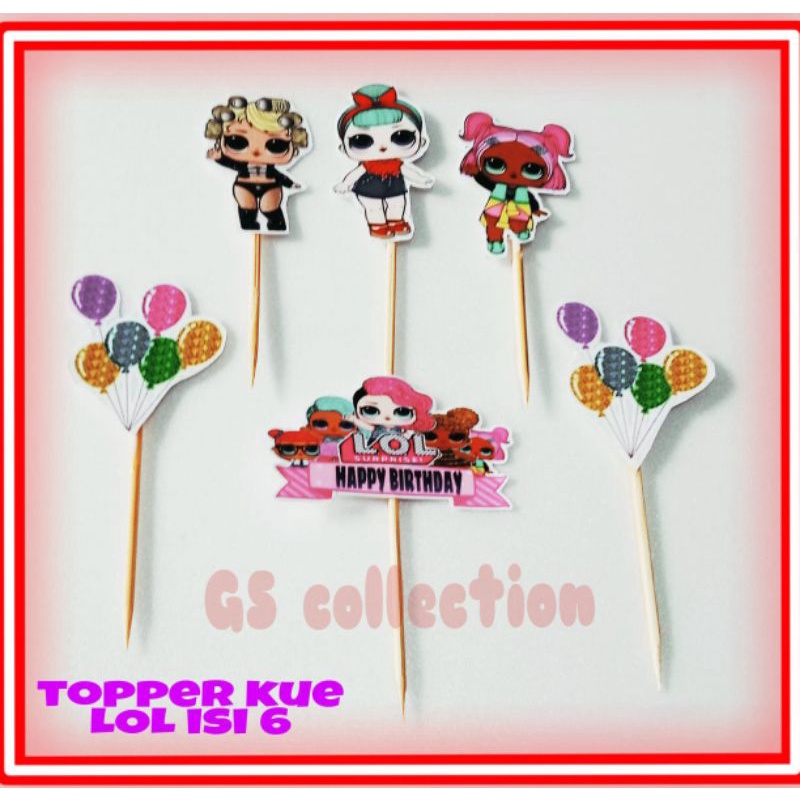 Jual Topper kue karakter LOL isi 6/Hiasan kue ulangtahun/ Topper happy ...