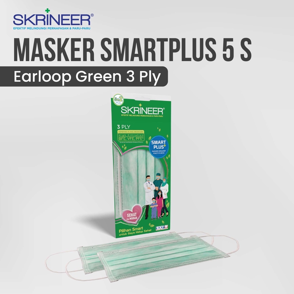 Jual Skrineer Smart Plus Mask '5S 3Ply Earloop Green | Shopee Indonesia