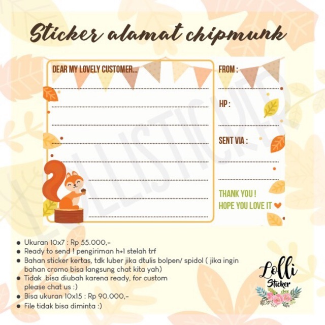 Jual Sticker Alamat Chipmunk / Sticker Alamat Pengiriman Olshop / Label ...