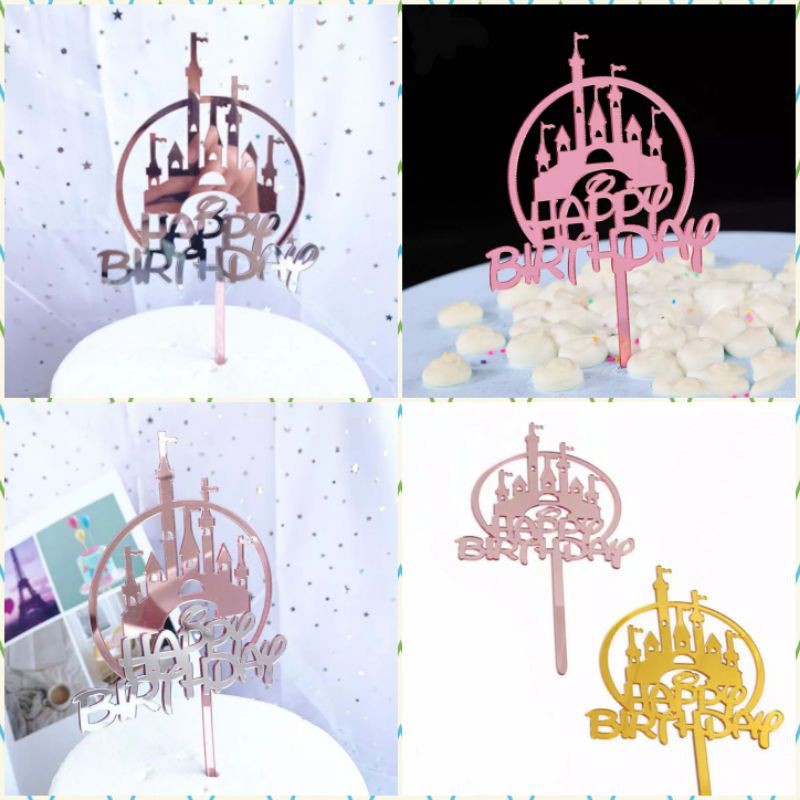 Jual Topper Cake Happy Birthday Castle Acrylic Hiasan Tulisan Ulang ...