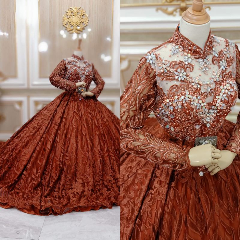 Jual GAUN WEDDING BELIMBING MEWAH BEREKOR//GAUN PENGANTIN MUSLIM //JAS ...