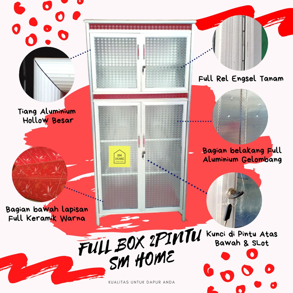 Jual RAK PIRING ALUMINIUM SUPER 2PINTU FULL BOX KACA LEMARI DAPUR KUNCI FULL KERAMIK TAHAN TIKUS ...