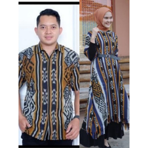 Jual READY STOCK set couple baju tenun - Set Couple Baju Kondangan - gamis tenun rumbai- kemeja ...