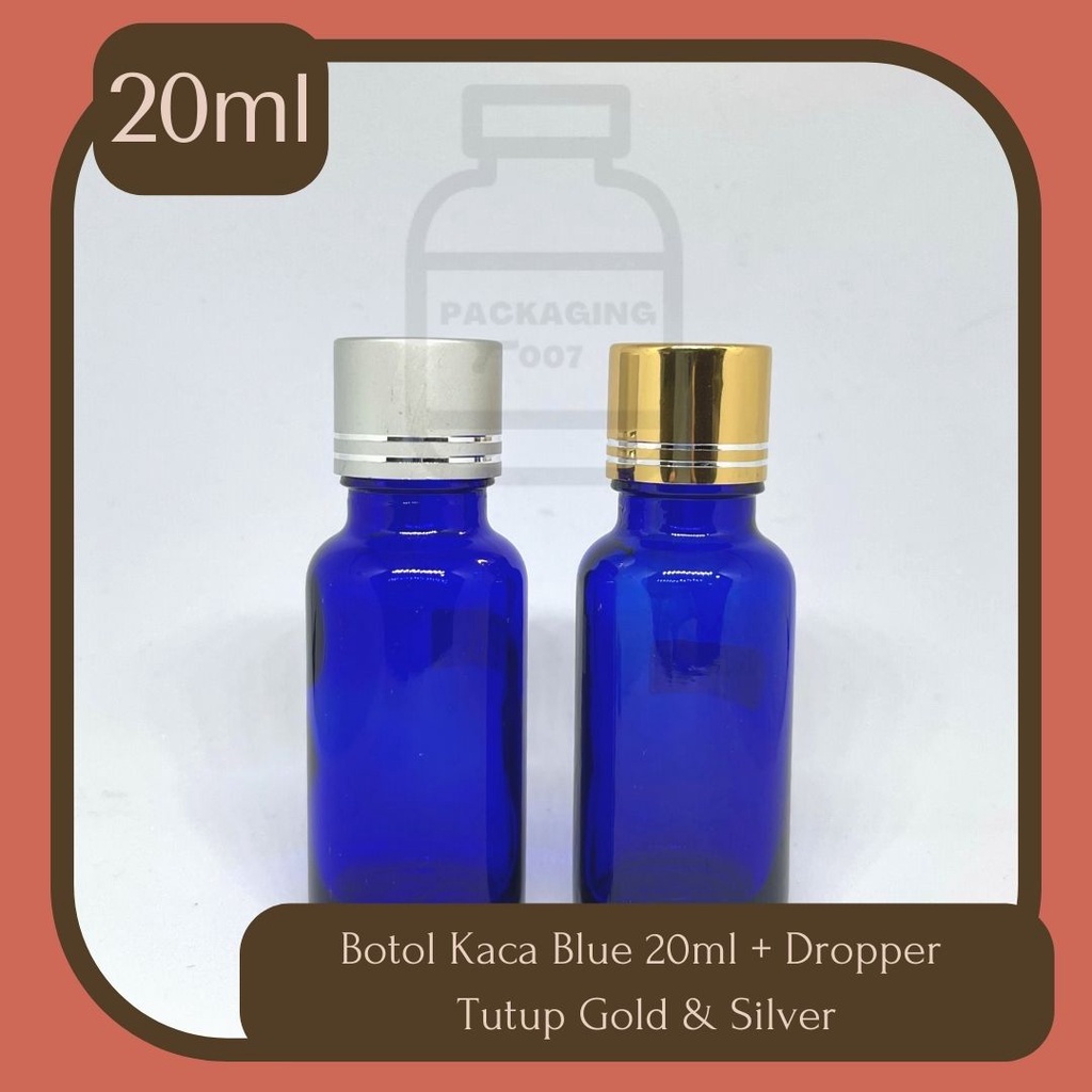 Jual Botol Kaca Biru Essential Oil Dropper Tutup Gold / Silver Bergaris ...