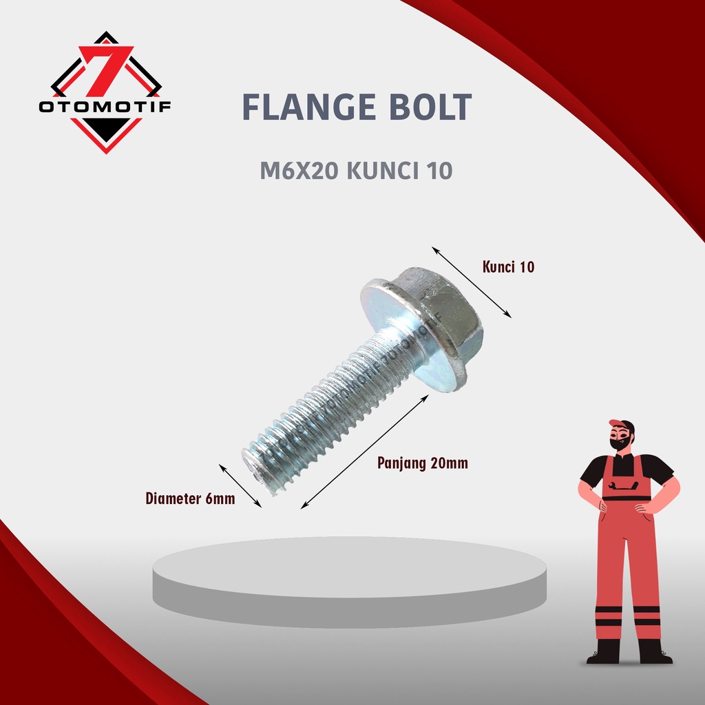 Jual Flange Bolt M6x20 Kunci 10 Baut Topi 6x20 6mm M6 | Shopee Indonesia