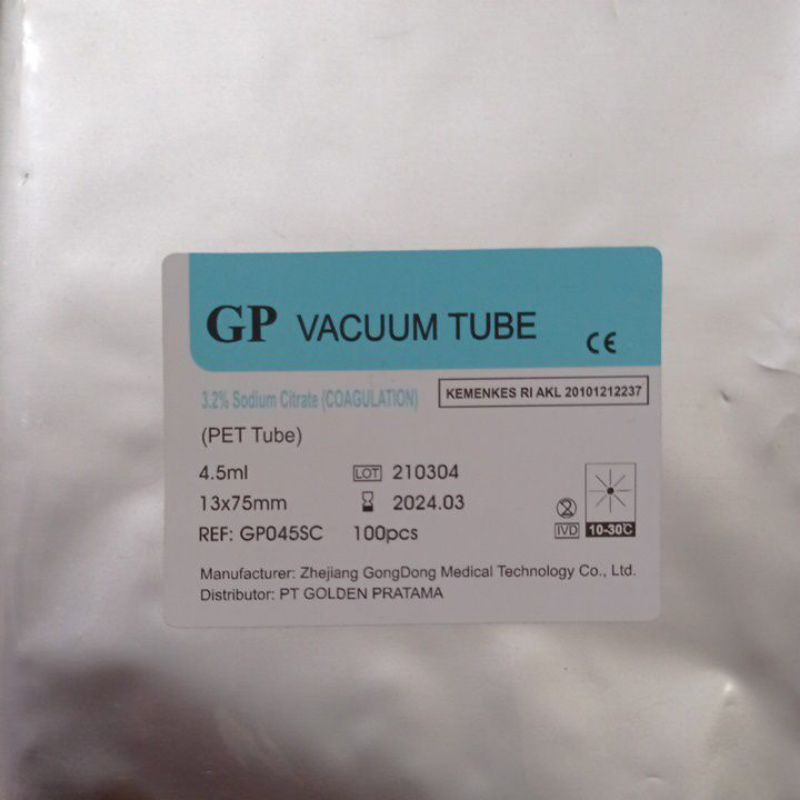 Jual tabung sample darah gp vacuum tube 3,2% sodium citrate coagulation ...