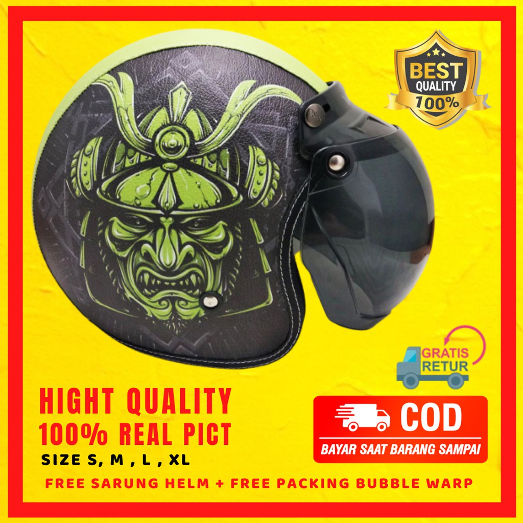 Jual Helm Bogo Topeng Yakuza Hijau SNI Full Kulit Half Face Custom ...