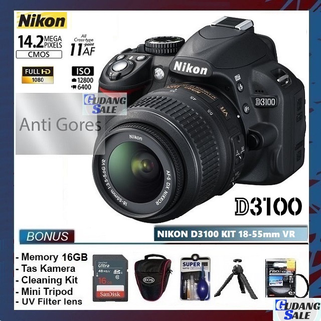 Jual [NEW] KAMERA NIKON D3100 + LENSA KIT 18-55mm VR - GARANSI 1 TAHUN - CAMERA DSLR 1100d 1200d ...