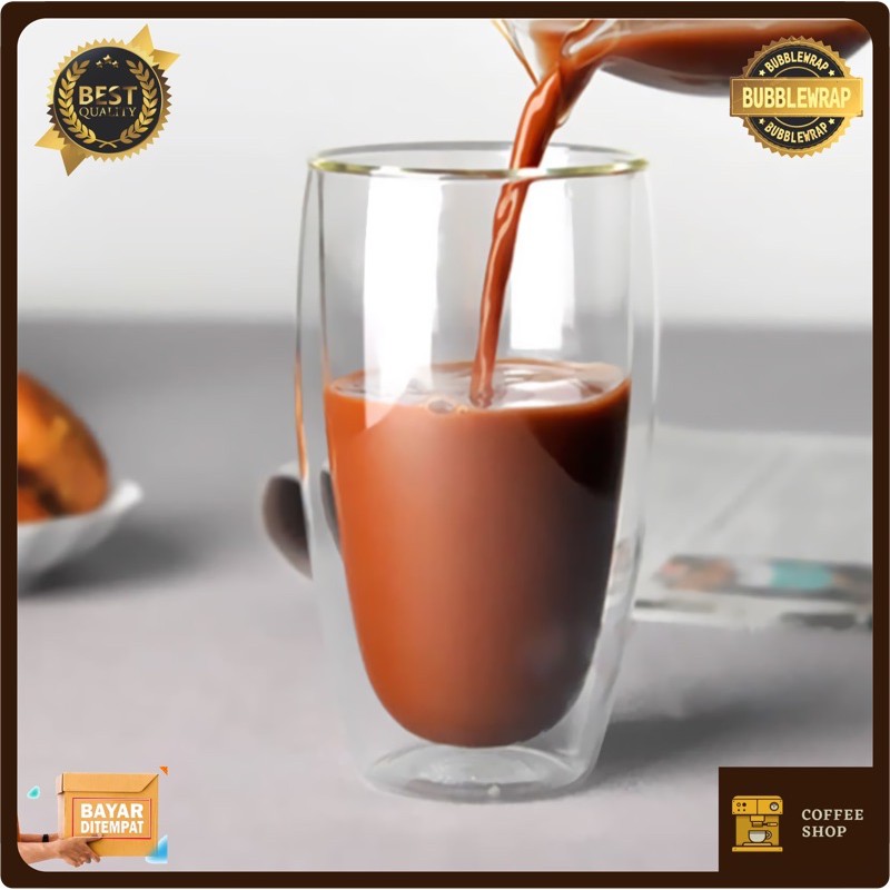 Jual Gelas Cangkir Kopi Teh Unik Mug Anti Panas Double Wall Glass Round Series 450ml | Shopee ...