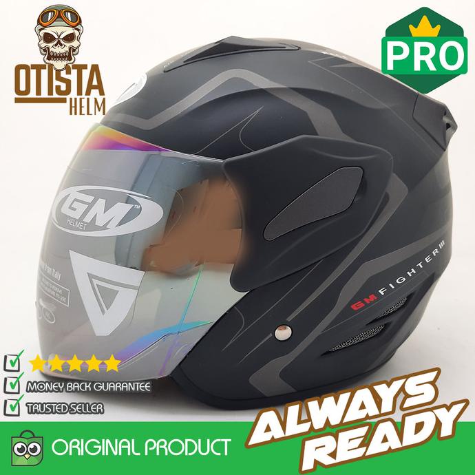 Jual Helm GM Half Face Fighter Corak GV2 Kaca Pelangi | Shopee Indonesia