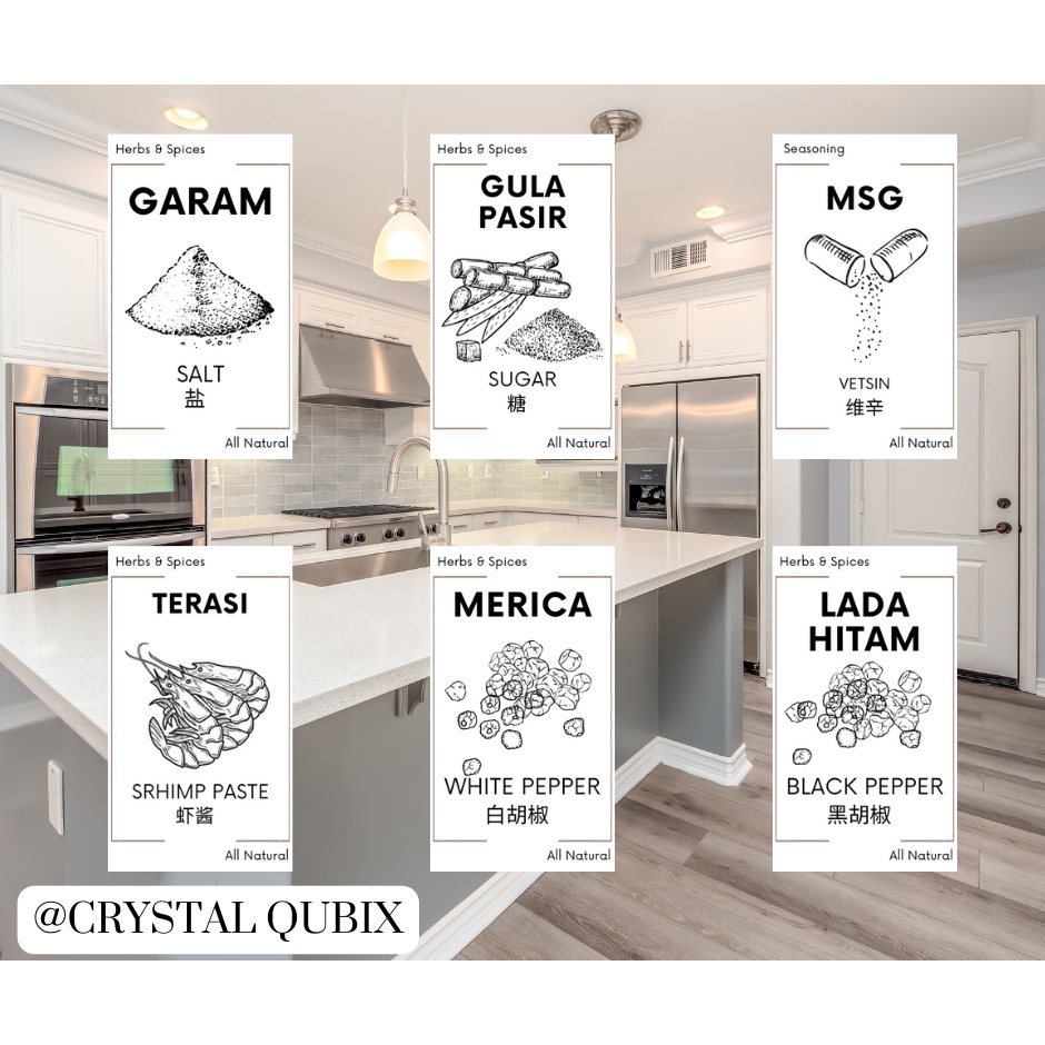 Jual Label Stiker Bumbu Dapur estetik minimalis anti air type : Bumbu ...