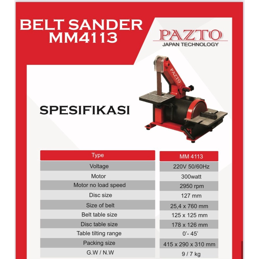 Jual PAZTO MM4113 Mesin Belt Disc Sander 1 x 5 Inch - Mesin Amplas ...