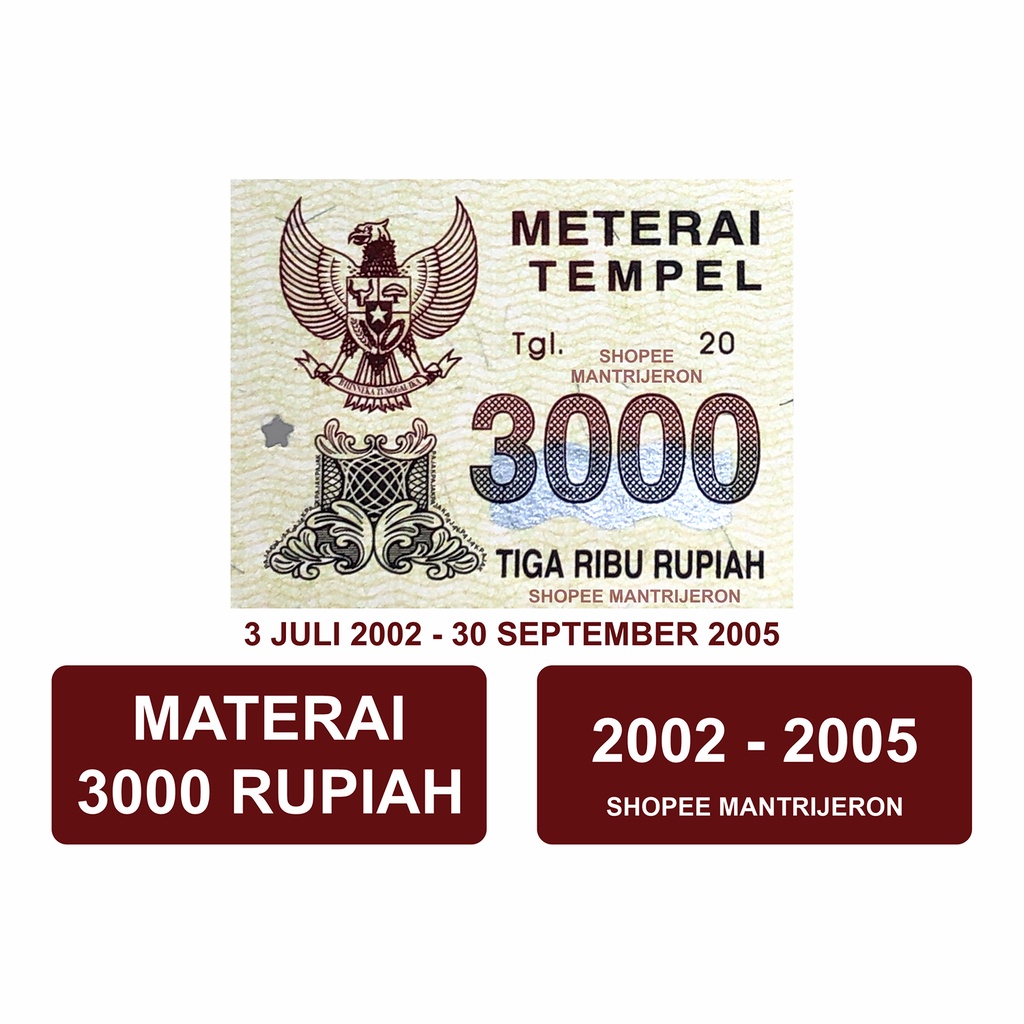 Jual Materai 3000 Tahun 2002-2005 Meterai Tempel 3 Ribu 3.000 Tiga Ribu ...