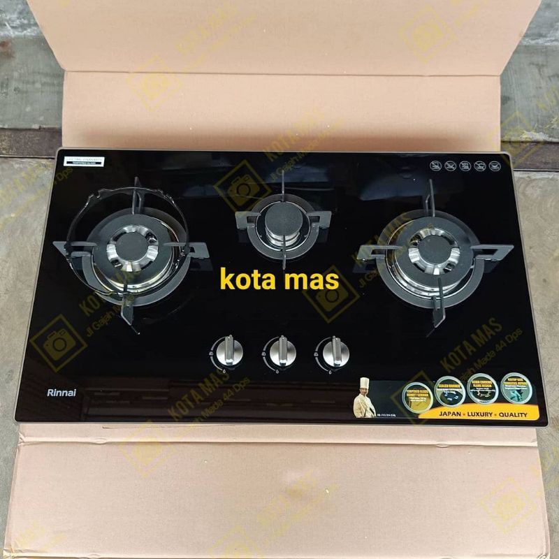 Jual Kompor Tanam 3 Tungku Kaca Rinnai RB713NGB Tempered Glass Gas Stove | Shopee Indonesia