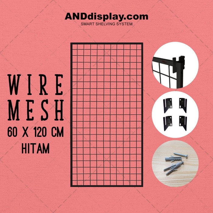 Jual Wiremesh 60X120Cm + H5 Wall Hitam Kawat Ram Dinding Wire Grid 076 ...