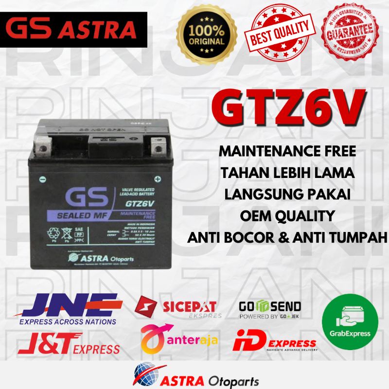 Jual AKI GS ASTRA GTZ6V ORIGINAL PCX 150/CBR/VARIO 125-150/ NMAX NEW ...