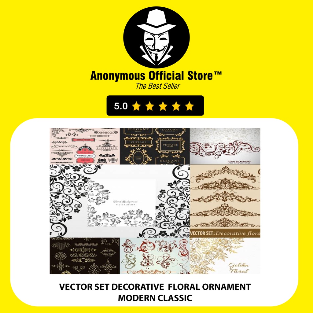 Jual KOLEKSI VECTOR SET DECORATIVE DEKOR FLORAL ORNAMENT KLASIK MODERN ...